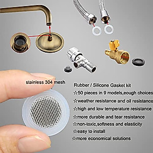 Tom's world 50Pcs Garden Hose Washers Seals Assortment Kit, Silicone Rubber Gasket Kit for 3/4",1/2",5/8" Plumbing Faucet Fittings Seal Repair
