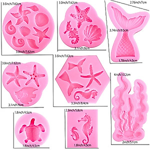 Mermaid Molds Silicone Mermaid Fondant molds Marine Theme Chocolate Polymer Clay Candy Soap Molds Mermaid Tail Seashell Coral Turtle Starfish Seahorse for Homemade Baking DIY