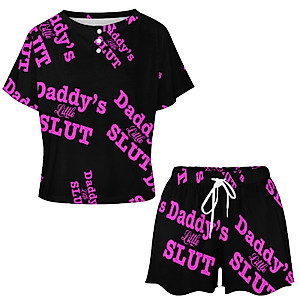 Daddy's Little Slut Women's Pajama Set Short Sleeve Sleepwear Lounge Set 2 Piece Pjs with Pocket 3XL