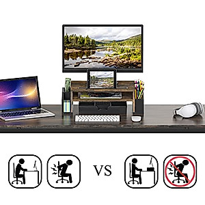 Simple Houseware Desk Monitor Stand Riser with Adjustable Organizer Tray, Rustic Brown