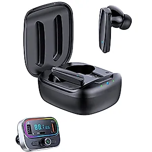 True Wireless Stereo Bluetooth Earbuds with Charging Case, Bluetooth 5.0 in-Ear Stereo Headphones, Built-in Mic, Premium Sound Earphones, Deep Bass, HiFi Audio, Sports Black