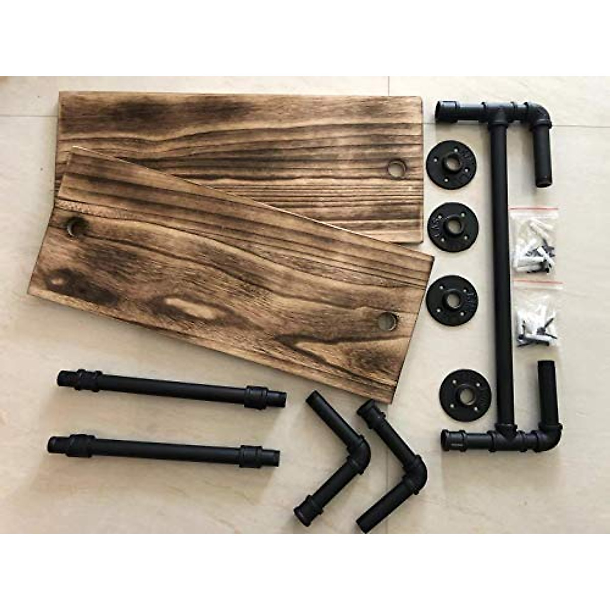 FUQI Industrial Pipe Bathroom Shelves Decor Wall Mounted 2 Tiered, Rustic Wood Wall Shelf with Towel Bar, Black Matte Towel Rack, Pipe Floating Shelves Shelving Towel Holder