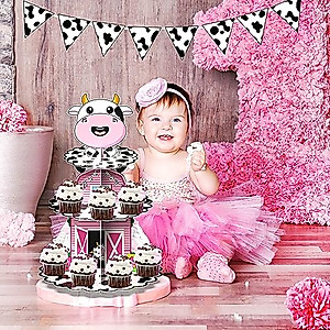 Farm Cow Print Cupcake Stand 3 Tier Farm Theme Animal Cup Cake Holder Cow Themed Party Decorations for Baby Shower Birthday Party Supplies