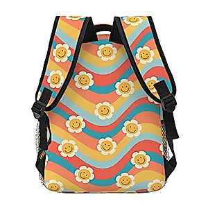Juoritu Daisy Groovy Flowers Psychedelic Floral Rainbow Smiling Faces Backpacks, Laptop Backpacks Fit 15.6 Inch Laptop Notebook for Travel/Work/Gifts, Lightweight Bookbags for Men and Women