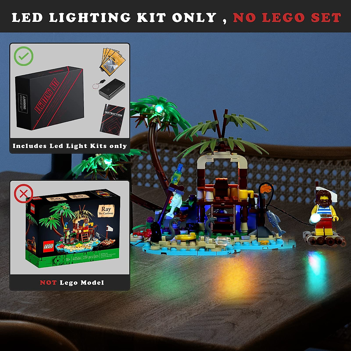 Xunsan LED Light Kit for Lego Ray The Castaway 40566 Building Blocks, Lighting Kit Designed for Lego 40566 Set, Standard Version - NOT Included Lego Model