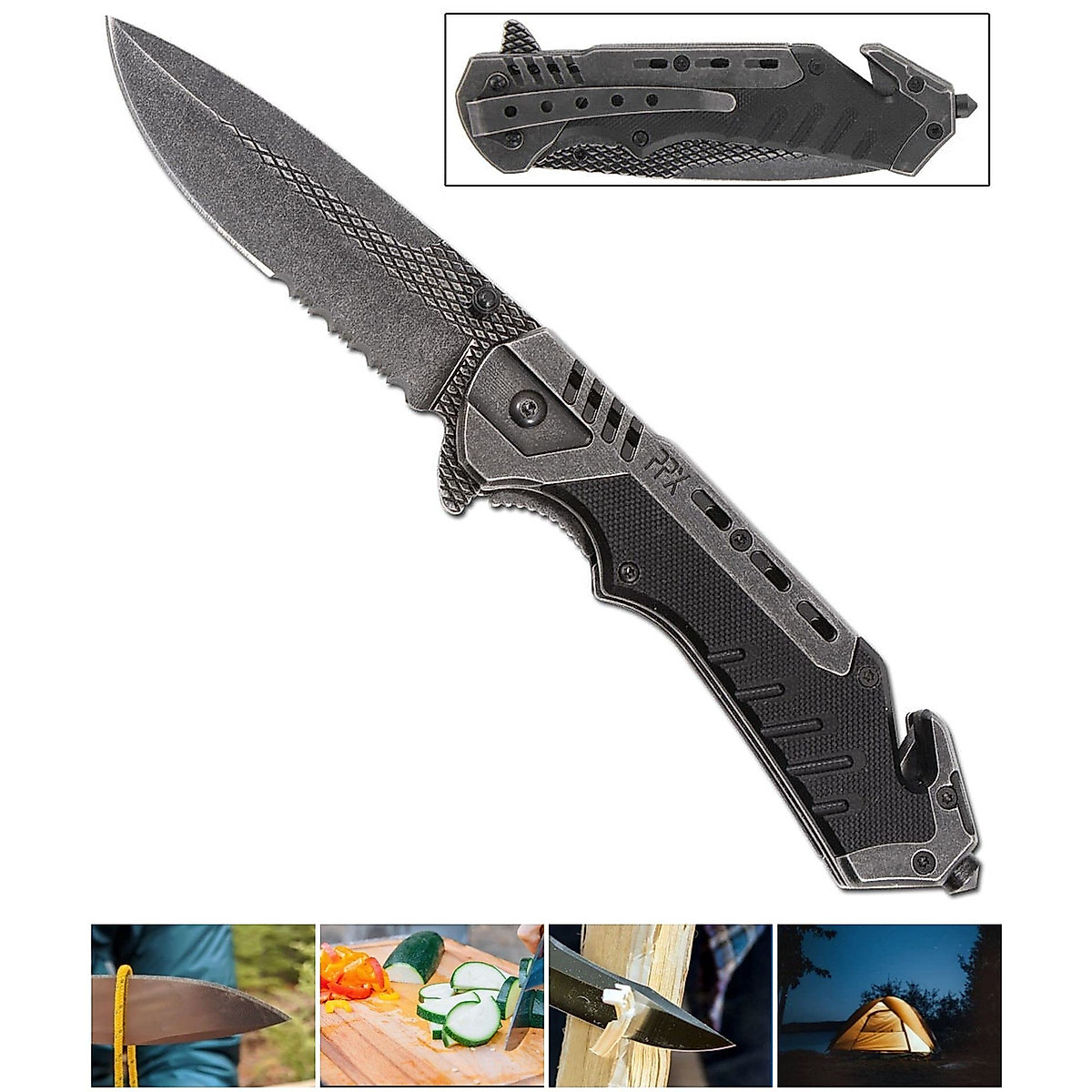 Serpentine G-10 Scale Serrated Emergency Stainless Steel Open Folding Pocket Knife Outdoor Survival Hunting Knife for Camping by Survival Steel