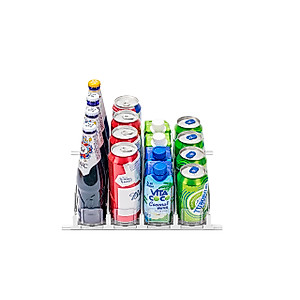 JILLMO Drink Organizer for Fridge, Self-Pushing Soda Can Organizer for Counter Refrigerator, Width Adjustable Pusher Glide, White, 12”depth-4rows