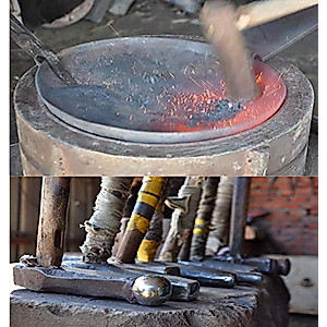 Bingmao Chinese Traditional Hand Hammered Iron Wok,2-handle Style,Non-stick,No Coating,Less Oil,Flat Bottom Induction Stoves Suitable (36CM/14 inch Diameter)