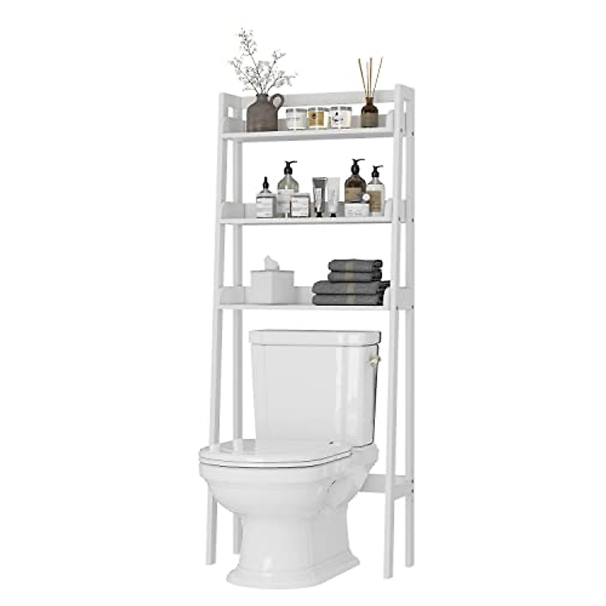 UTEX 3-Shelf Bathroom Organizer Over The Toilet, 3-Tier Bathroom Shelf Over The Toilet, Bathroom Spacesaver (White)