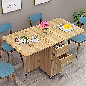 LITFAD Modern Wood Table Pedestal Dining Table with Drop Leaf Multifunction Foldable Kitchen Table - Natural Wood 47.2" L x 23.6" W x 29.5" H