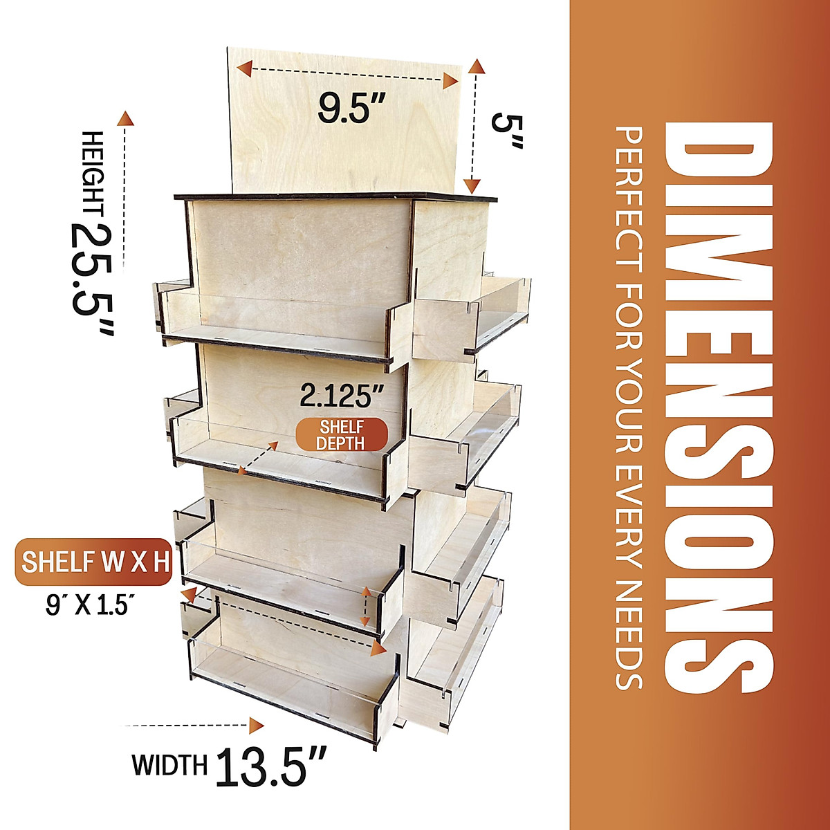 4-Sided Rotating Display Stand - Craft Shows, Trade Shows, Markets - Small & Medium-Sized Items like Stickers, Postcards, Coasters, Note Pads, Napkins - Heavy-Duty, Easy to Assemble (Natural)…