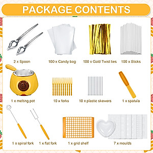 Umigy Electric Melting Chocolate Pot Gift Set Mini Fondue Fountain Pot Kit Chocolate Melting with DIY Mold and Accessories for Candy Chocolate Milk Cheese Candy Home (Yellow,Single Furnace)