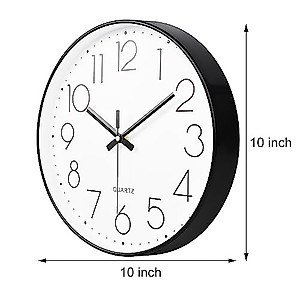 Yoiolclc Wall Clock Silent Non-Ticking Modern Round Wall Clocks Battery Operated for Kitchen, School, Office (10 Inch, Black)