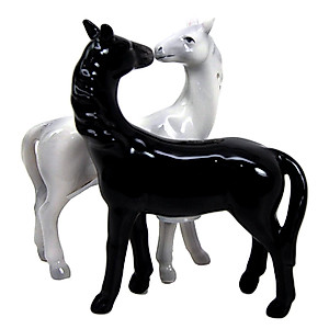 Ebros Adorable Love Locked White And Black Horse Valentines Twin Salt Pepper Shakers Set Fun Kitchen Dining Ceramic Magnetic Decor Figurines With Rustic Cowboy Horses Steeds Jockeys Animal Farmland