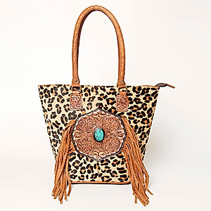 American Darling Tote Hand Tooled Hair on Genuine Leather Western Women Bag Handbag Purse | Tan | Western Tote Bag | Travel Tote Bags | College Tote Bag | Casual Tote Bag