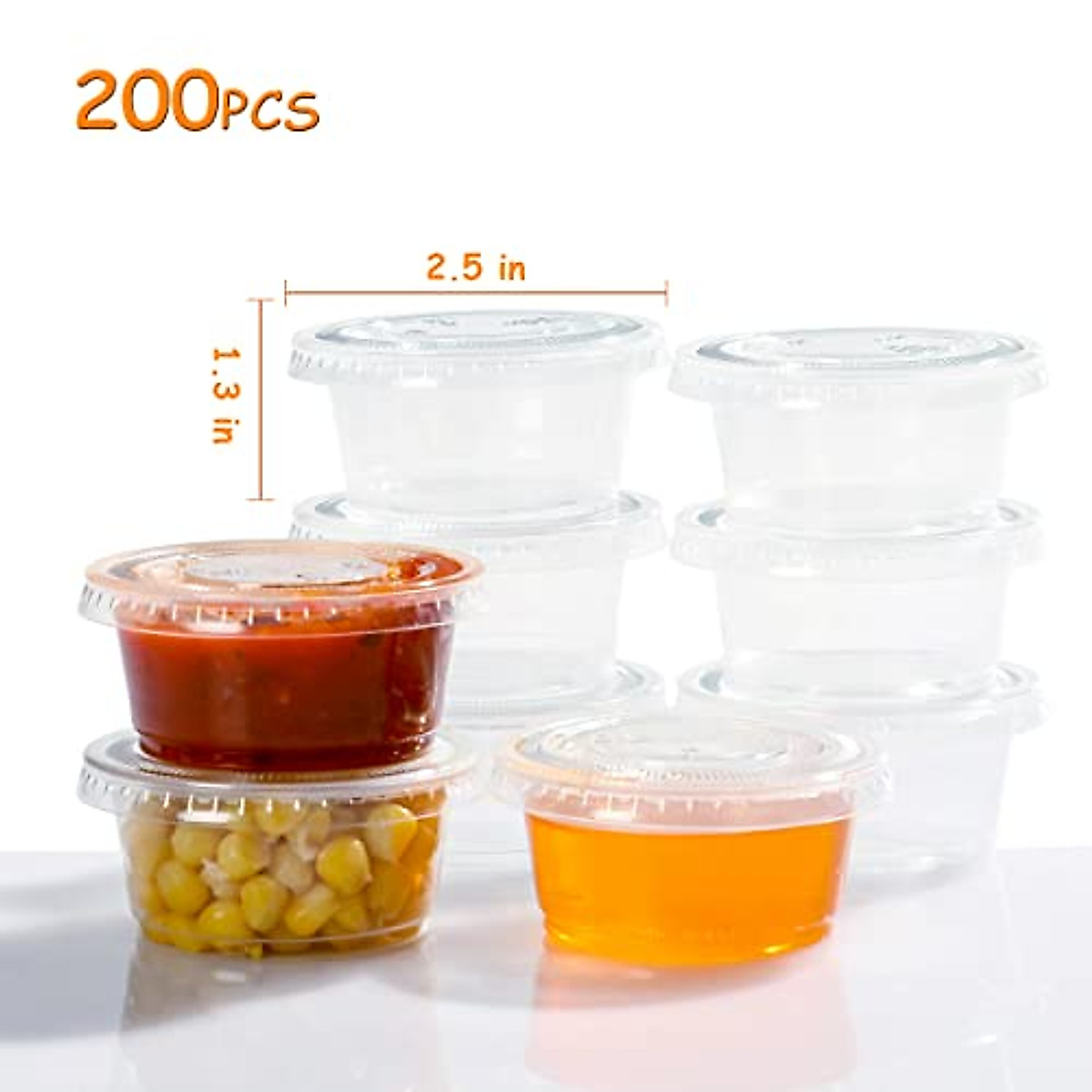 BHYTAKI Jello Short Cups, 200 Sets - 2 oz Disposable Plastic Portion Cups with Lids, Souffle Cups, Clear Plastic Containers With Lids, Condiment Cups, Sauce Cups,Disposable Souffle Cups.(2 oz)