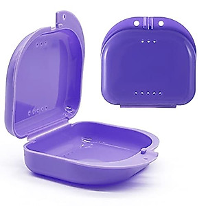 2 PCS Orthodontic Retainer Case,Retainer Case,Denture Case with Ventilation Holes for Mouth Guard and Floss (Purple)