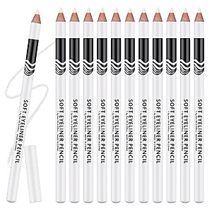 Ownest 12 Packs Professional Highlighter Eye Liner Pen, Soft Strokes Easy to Color Eyeshadow Pencil, Waterproof, Long lasting, White Eyeliner Pencil Makeup