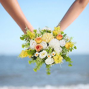 HO2NLE 2pcs Artificial Flowers Silk Daisy Plastic Chrysanthemum Outdoor Fake Flowers Faux Plastic Chrysanthemum for Home Wedding Hanging Garden Porch Window Box Décor Yellow