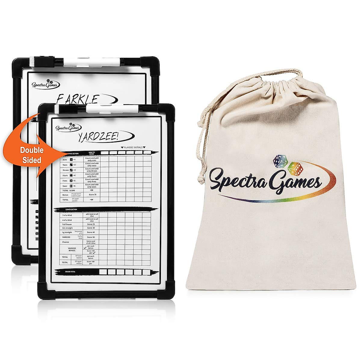 Giant Wooden Yard Dice Set for Lawn Games and Outdoor Yard Games. Family Fun - Includes Larger Double Sided Yardzee and Farkle Dry Erase Scoreboard, 6 Dices (White)