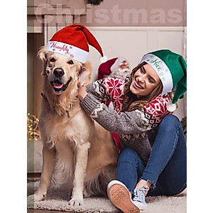 Leumoi 50 Pieces Naughty and Nice Plush Christmas Santa Hats Decorative Red and Green Christmas Hat Xmas Santa Hats for Adults Kids Women Men Funny Decoration Holiday Party Costume Supply