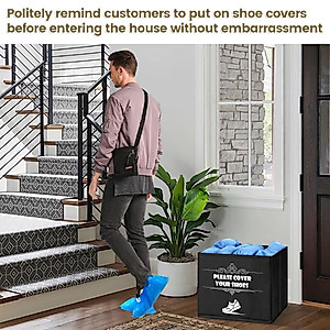 4 Pack Shoe Covers Box, Disposable Shoe Cover Dispenser for Open House, Indoor Homeowner Real Estate Agent Realtor Supplies, Foldable Please Cover or Remove Your Shoes Entryway Basket Storage Bins