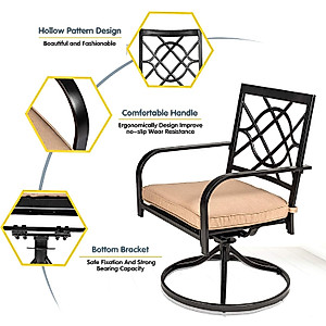 SUNCROWN 5-Piece Outdoor Dining Set Metal Swivel Cushioned Chairs Patio Furniture Sets with Steel Slat Bistro Table for Backyard, Lawn, Garden