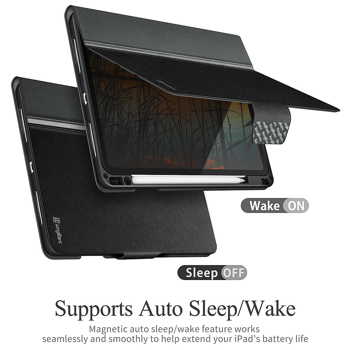 KingBlanc Case for iPad Pro 11 inch 4th/3rd/2nd/1st Generation (2022/2021/2020/2018) with Pencil Holder, PU Leather Protective Stand Folio, Auto Sleep/Wake, Multi-Angles for Viewing/Typing, Black