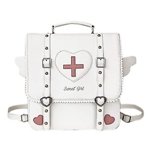 Girls College Style Anime Schoolbag Students Cute Sweet Angel Wings Novelty Backpack Women's Fashion Casual Daypacks (White,11.4*3.9*12.2in)