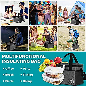9.8L 16Cans Insulated Lunch Bag for Men Women, Reusable Insulated Lunch Box for Adult Men Women, Leakproof Cooler Bag Mens Lunchbox for Adults Work Office Picnic Beach with Shoulder Strap, Grey