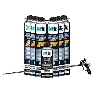Seal Spray Sub-Floor and Construction Adhesive - Pack of 6 Cans (24 oz.), Long Barrel Gun, and Cleaner (16.9 oz. Can)