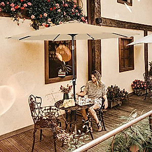 VEGOND 9FT Patio Umbrella Outdoor Yard Table Market Umbrella with 8 Sturdy Ribs and Tilt Adjustment and Crank Lift System for Garden, Pool, Backyard, Deck, BEIGE