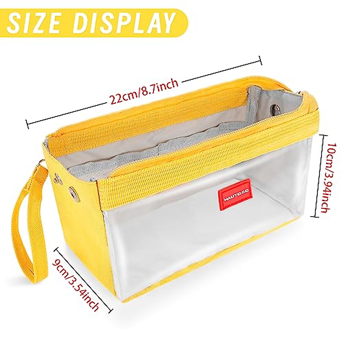 HAUTOCO Big Capacity Pencil Pen Case Large Pencil Pouch Clear Pen Bag, Portable Pencil Box with Handle Stationery Organizer Holder for College Teens Girls Back to School Supplies, Yellow