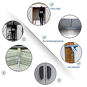 WIILAYOK 8' x 6' Outdoor Storage Shed, Steel Metal Shed with Floor Frame ＆Lockable Double Doors ＆3 Garage Hooks, Tool Storage Shed for Yard, Perfect to Store Garden Tools Bike Accessories