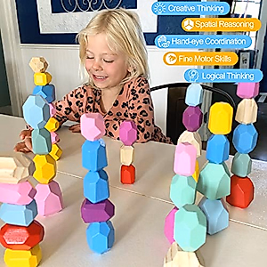 IGIVI Montessori Toys for 1 2 3 Year Old Boys & Girls, Wooden Stacking Sorting Rocks Balancing Stone, Preschool Educational Sensory Toys for Toddlers, Birthday Gifts for Kids Toys Ages 2-4 5-7