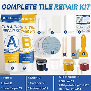 Porcelain Repair Kit, Fiberglass Tub Repair Kit, Tile and Bathtub Repair Kit for Any Cracks Chips, Quickly Repair Resin, Ceramic, Marble Shower Sink, Acrylic Quartz Countertop (White)