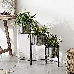 FirsTime & Co. Silver Jasper Outdoor Planter 3-Piece Set Indoor or Outdoor Raised Flower Pot for Garden, Patio, Balcony, Metal, 28 x 9.5 x 31 inches (70446)