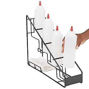 Mind Reader IRSYR4-BLK Clear Syrup Bottle Holder, Wire 4 Compartment Bottle Organizer, Storage for Syrup, Wine, Dressing - 4 Capacity, Black