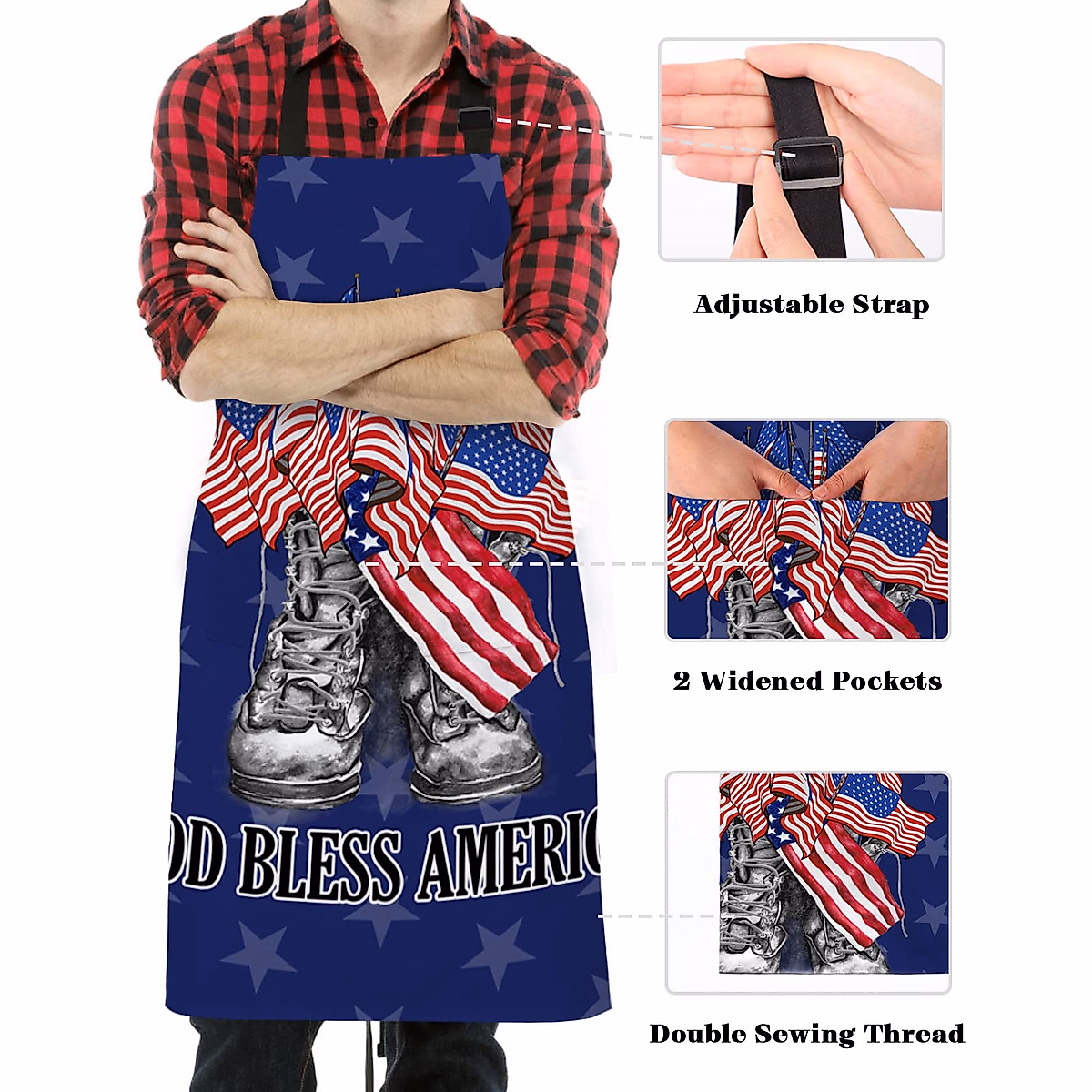 LAMANDA Kitchen Aprons for Women,Memorial Day Free Boots USA Flag Cooking Apron with Pockets Server Aprons Chef Apron for Men