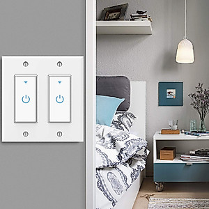 Smart Switch WiFi Wall Light Switch Compatible with Alexa Google Assistant, Neutral Wire Required, Single Pole, 2 Gang