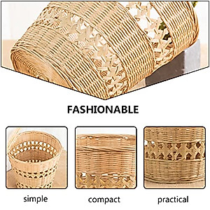 Hemoton Shelf Woven Rubbish Basket Round Bamboo Waste Basket Rattan Trash Can Straw Storage Baskets Wooden Garbage Can Decorative Laundry Hamper Flower Basket Vase Woven Wastebasket Office Decor