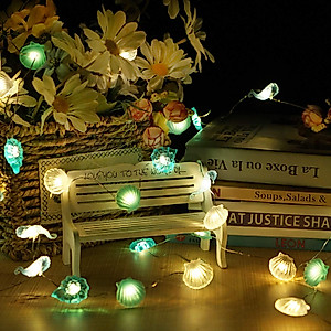 Cynzia Ocean Decor String Lights 40LED 13FT Nautical Seashell String Lights Battery Operated Fairy Lights Shell Seahorse Conch Nautical Theme Decorative Light for Bedroom Party Indoor Wedding Decor