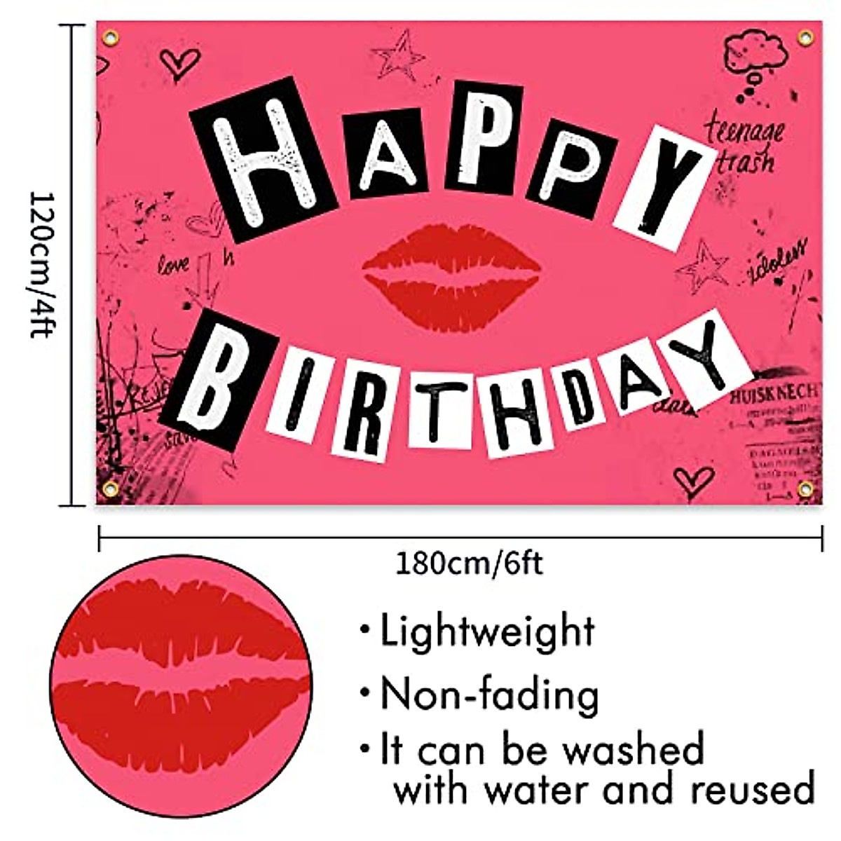 Happy Birthday Backdrop Banner Decor Hot Pink - Burn Book Birthday Party Theme Decorations for Room Y2K Aesthetic Early 2000s Teens Girls Women Supplies