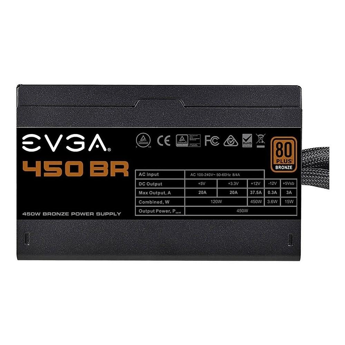 EVGA 100-BR-0450-K1 450 BR, 80+ BRONZE 450W, 3 Year Warranty, Power Supply