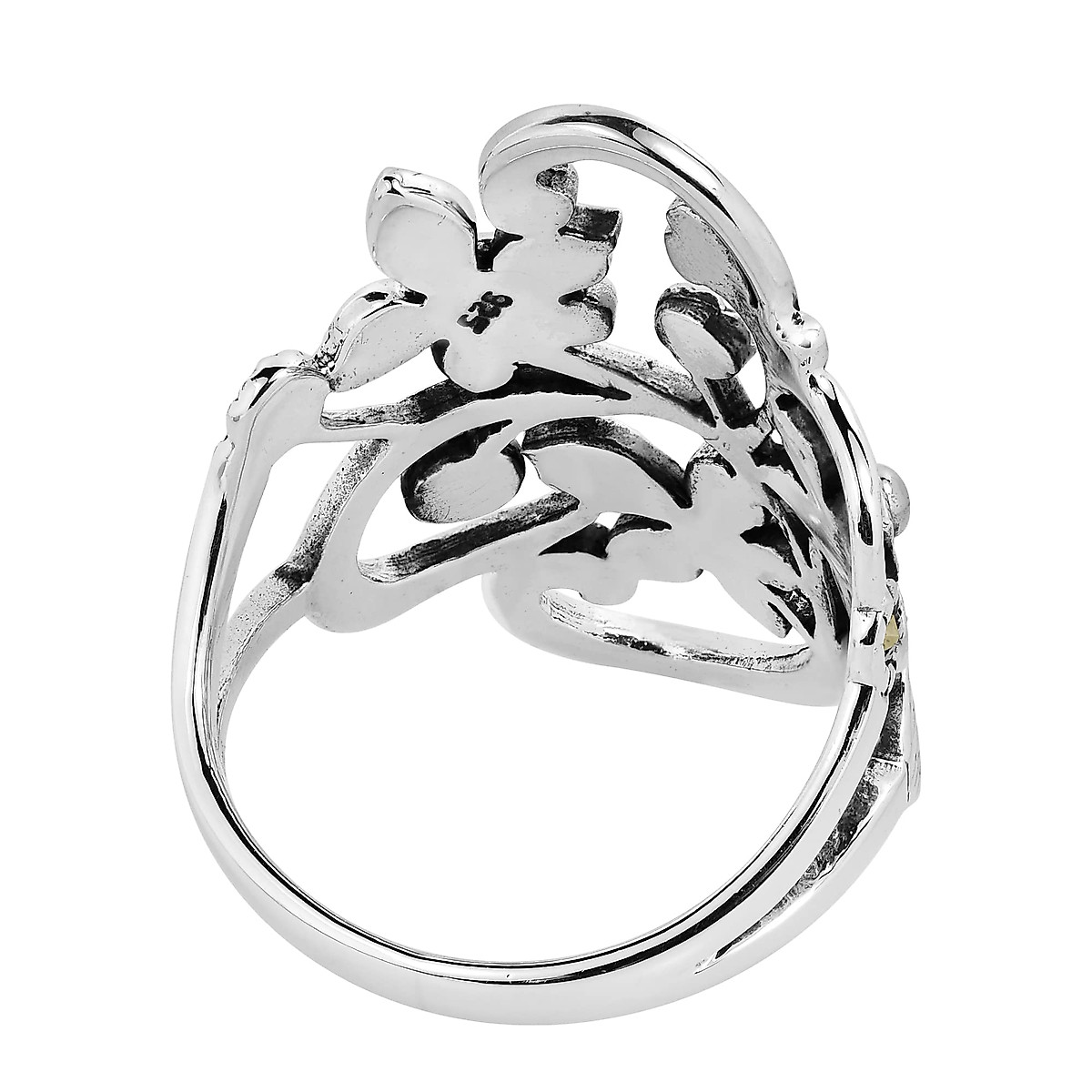 AeraVida Beautiful Marcasite Style Detailed Pyrite Flower Vine .925 Sterling Silver Ring for Women - Size 9