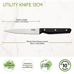 Wiltshire Staysharp Triple Rivet Utility Knife 13cm 5",Kitchen Knife with Built-in Sharpener,Keep Your Knife Sharp at All Times,Slim Design Scabbard,Ergonomic Triple Rivet Handle,10 Year Guarantee