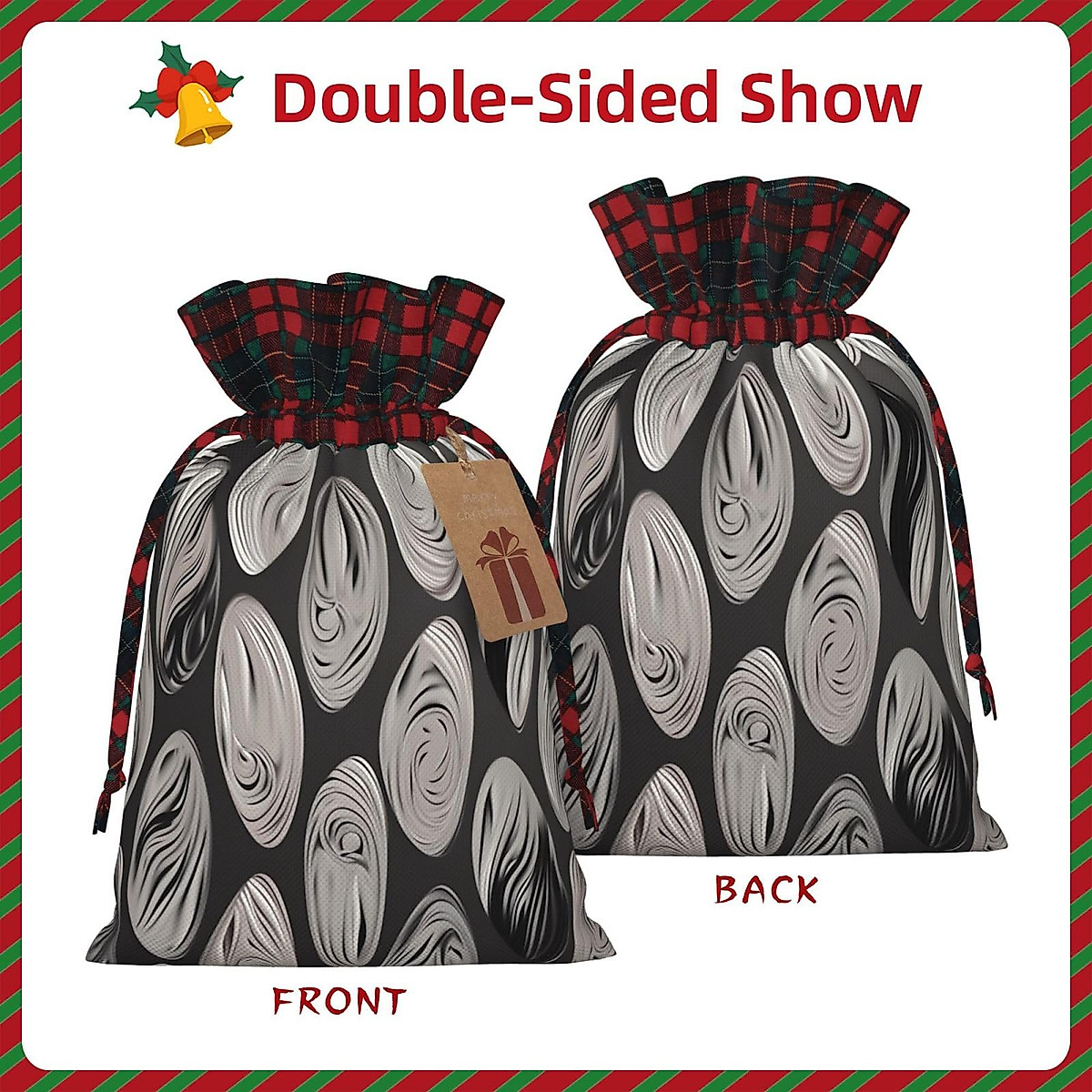 Christmas Gift Bags with Drawstring Burlap Gift Bags Abstract Black Silver Christmas Linen Bags for Xmas Party Candy Bags with Cards Xmas Reusable Wrapping Bags Christmas Linen Treat Bags for Holiday