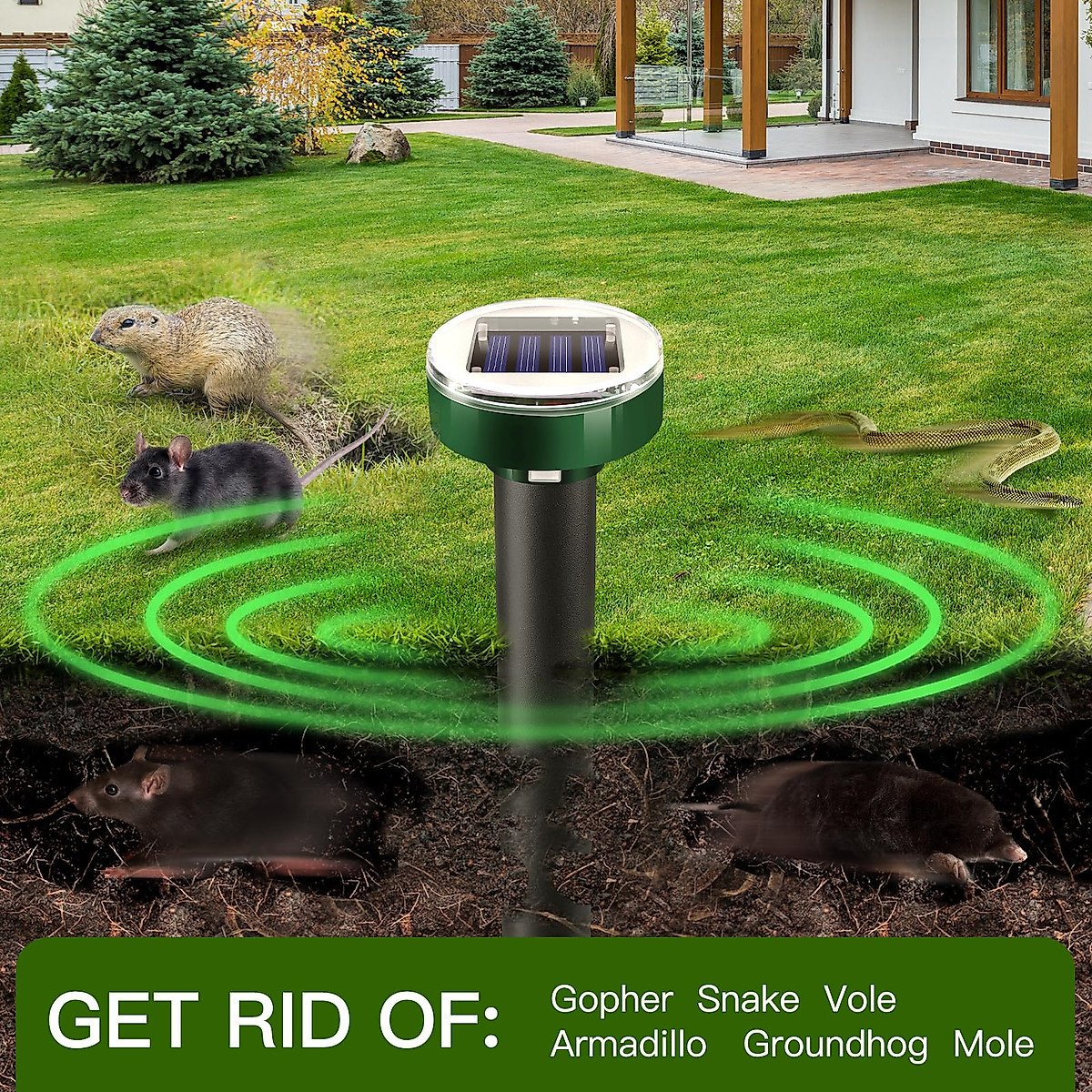 8PK Upgrade Mole Repellent for lawns Gopher Repellent Ultrasonic Solar Powered Snake Repellent Deterrent Mole Repeller Vole Repellent Outdoor Lawns Garden Yard All Pests Sonic Spikes Stakes Chaser