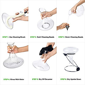 VOOV Contemporary Premium Decanter Cleaning Set with Glass Decanter, UNIQUE FOLDABLE Drying Stand, Cleaning Beads, Cleaning Brush and Microfiber Drying Cloth