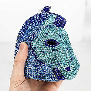 Sparkling 3D Horse Head Shape Women Crystal Clutch Bag Evening Wedding Handbags (Blue Mixed)
